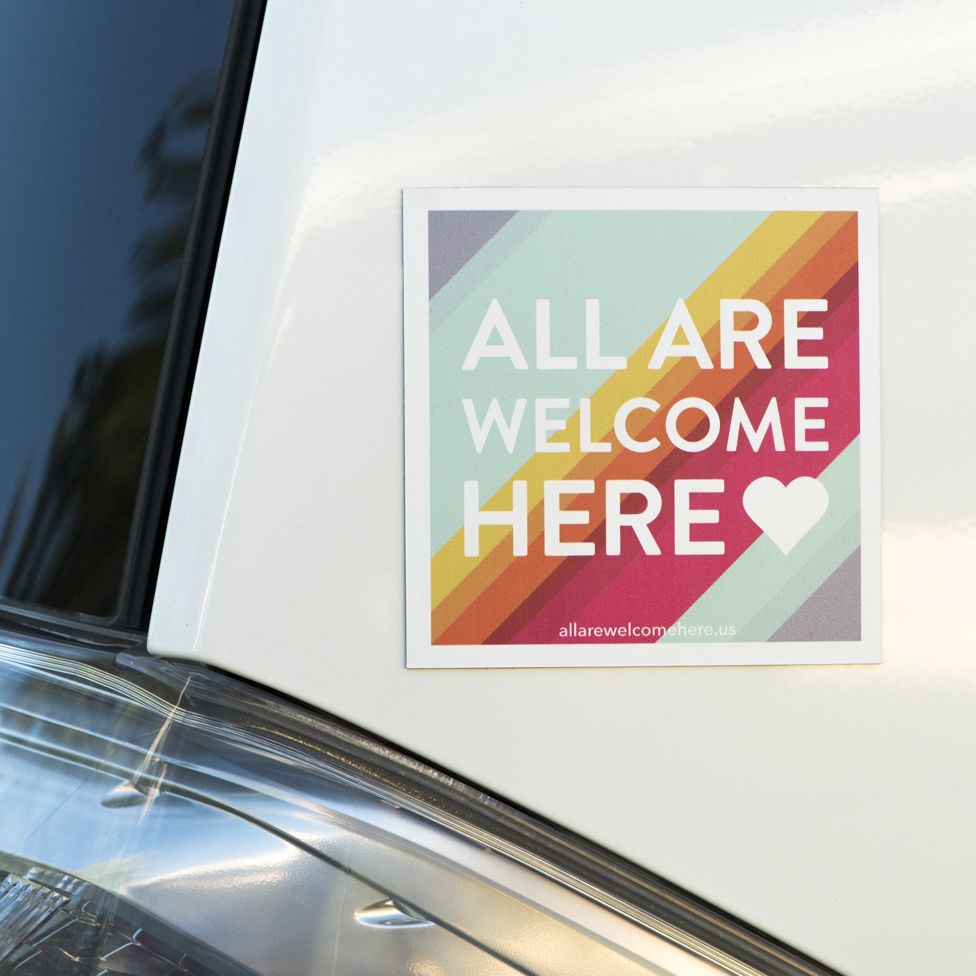 Progress Pride Car Magnet – All Are Welcome Here