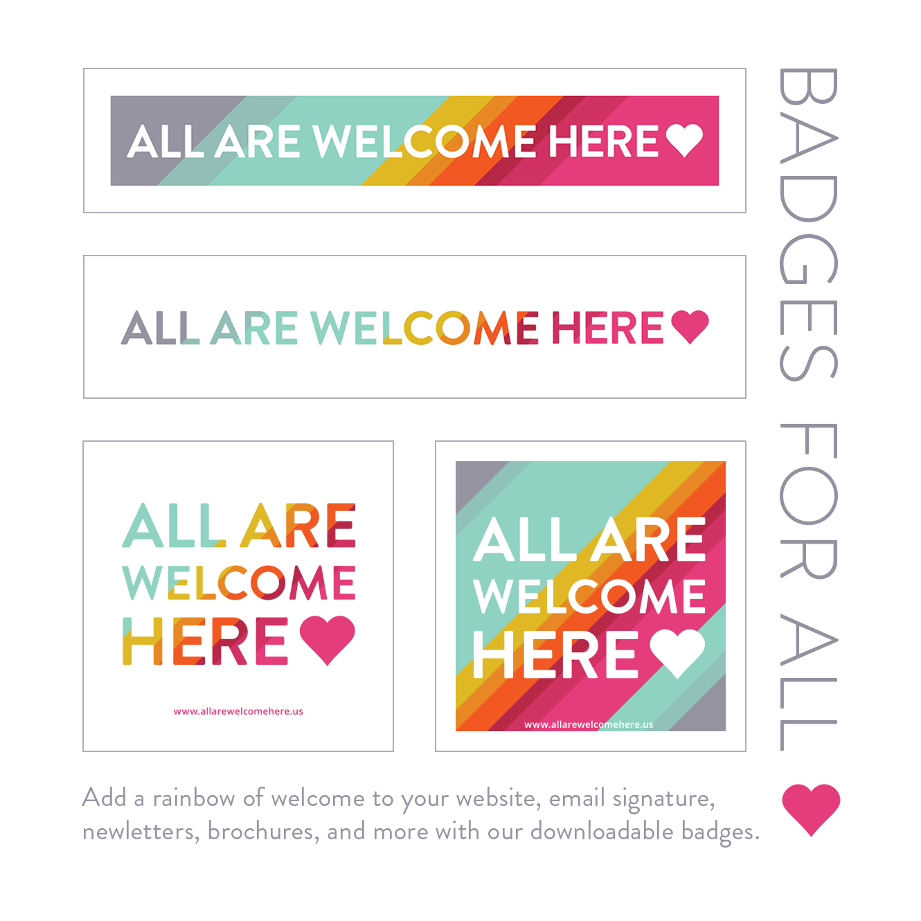 Downloadable Badges: Classic Rainbow – All Are Welcome Here