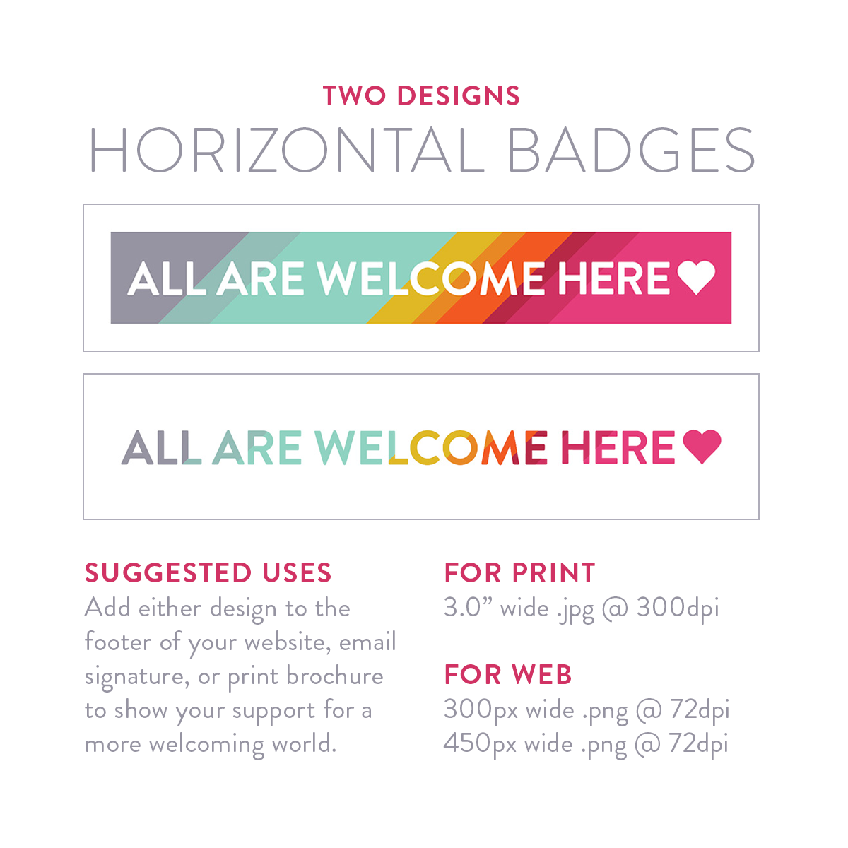 Downloadable Badges: Classic Rainbow – All Are Welcome Here