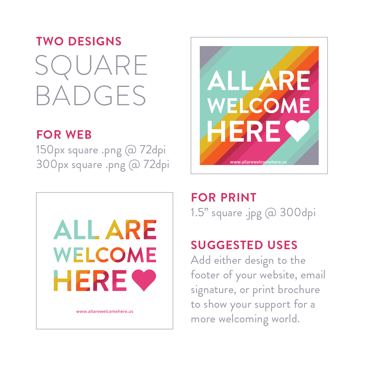 Downloadable Badges: Classic Rainbow – All Are Welcome Here