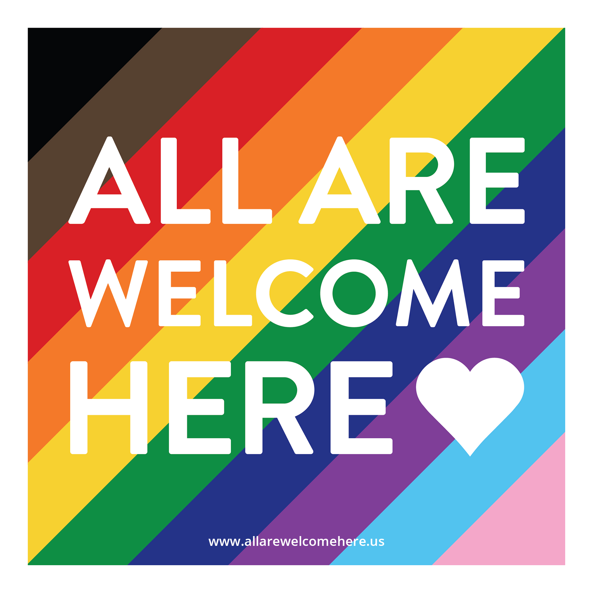 Progress Pride Window Cling – All Are Welcome Here